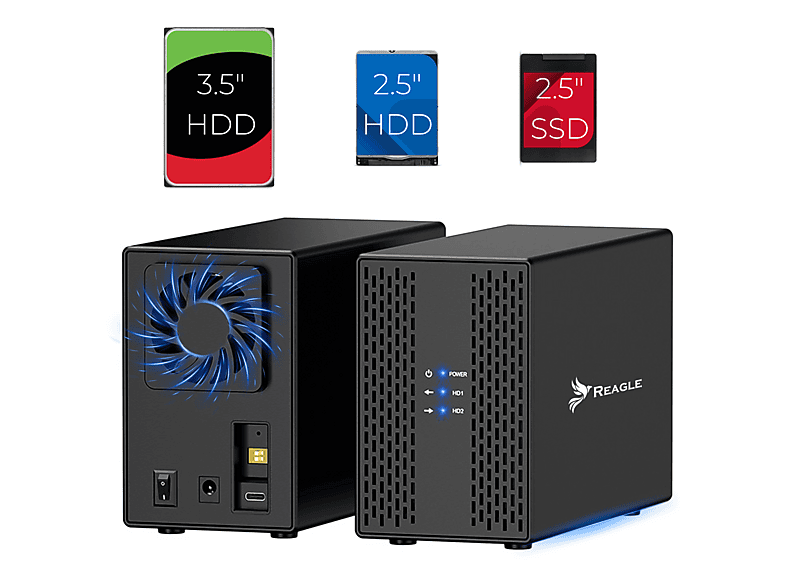 Obudowa Dysku HDD SSD REAGLE 2x 3,5" SATA III USB 3.2 Kieszeń DO 40TB ...