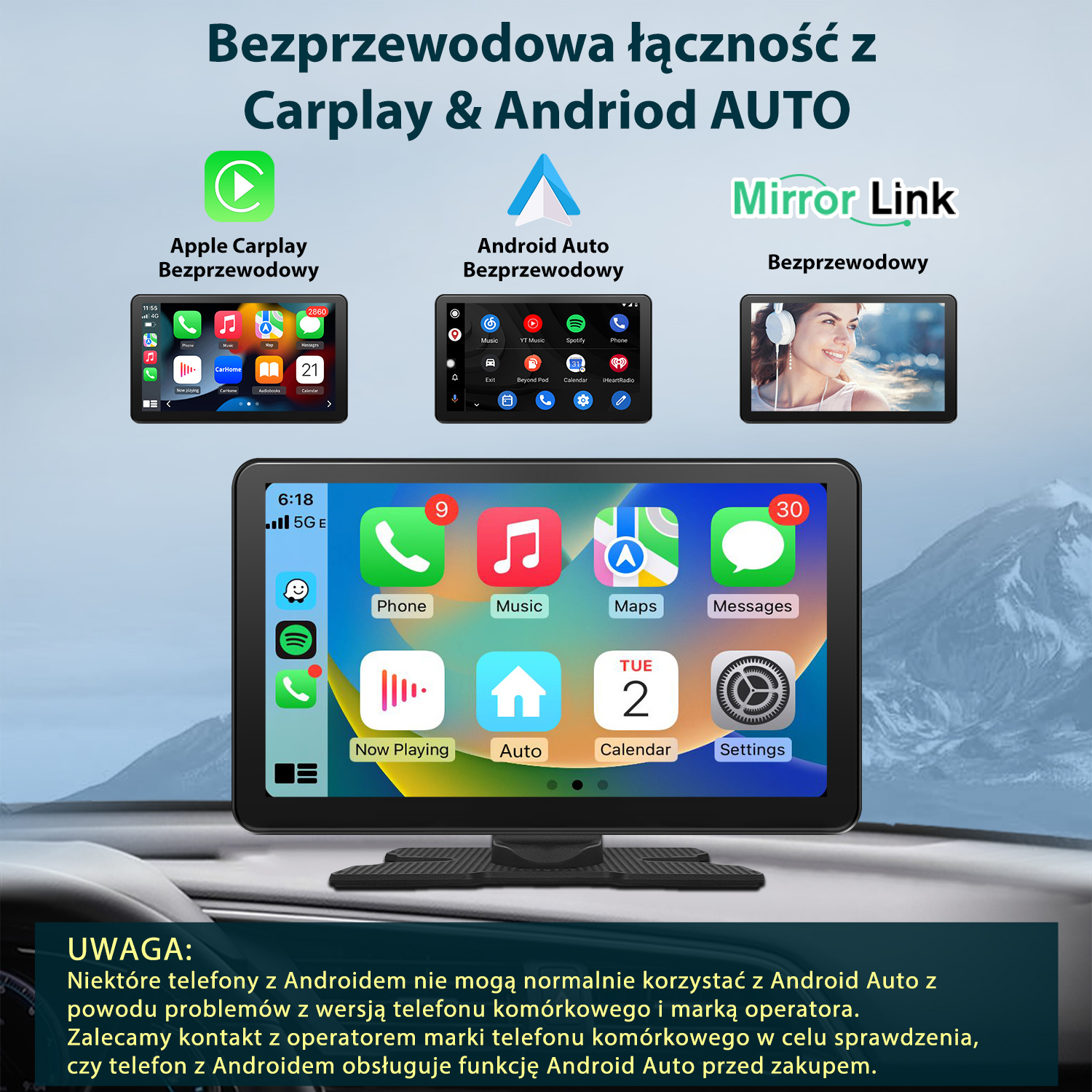 Radioodtwarzacz JUNSUN 9-calowy carplay kamerą 4K Dashcam Czarny ...