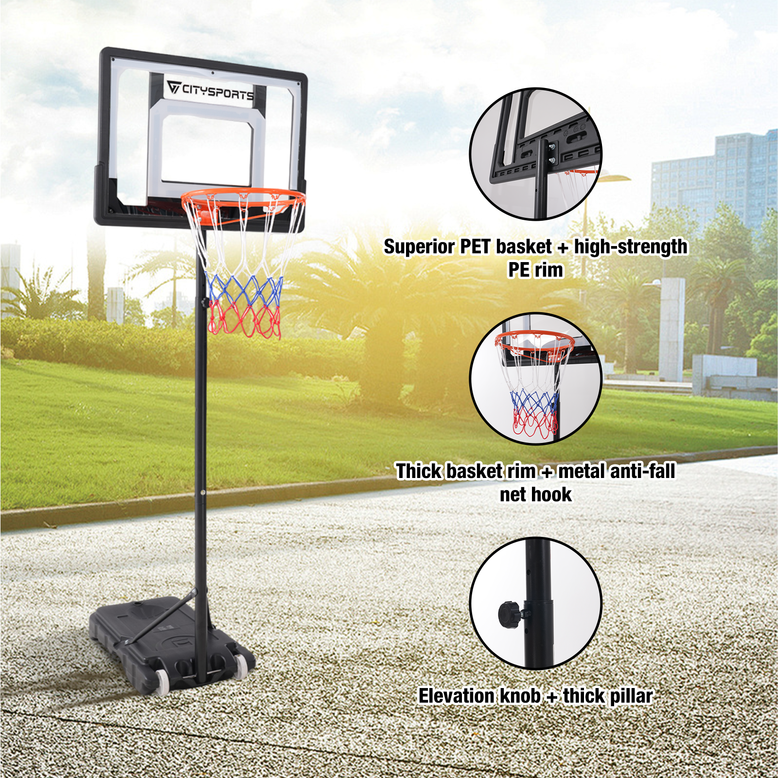 CITYSPORTS Support de basket 155-210 cm réglable en hauteur Panier de ...