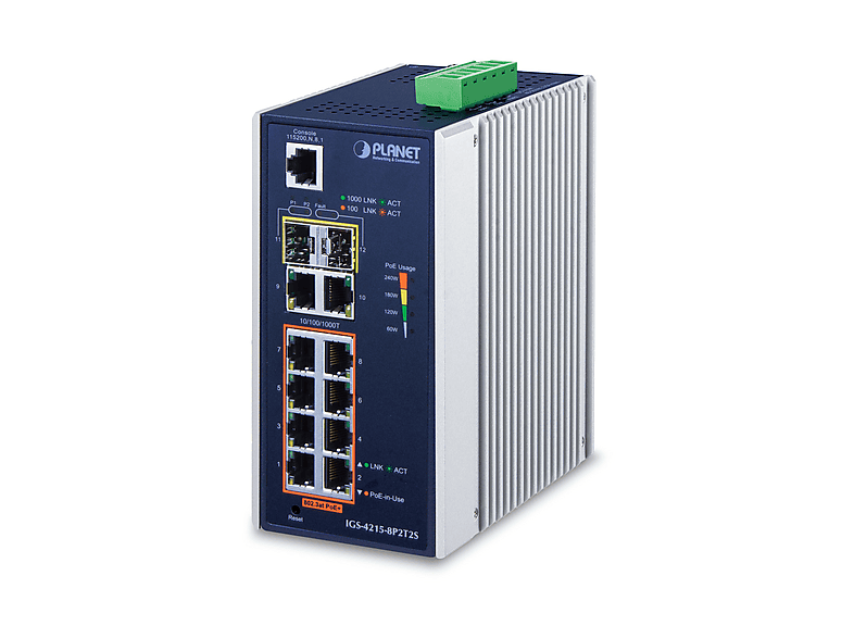 PLANET PLANET Industrial 8-Port 10/100/1000T 802.3at PoE + 2-Port ...