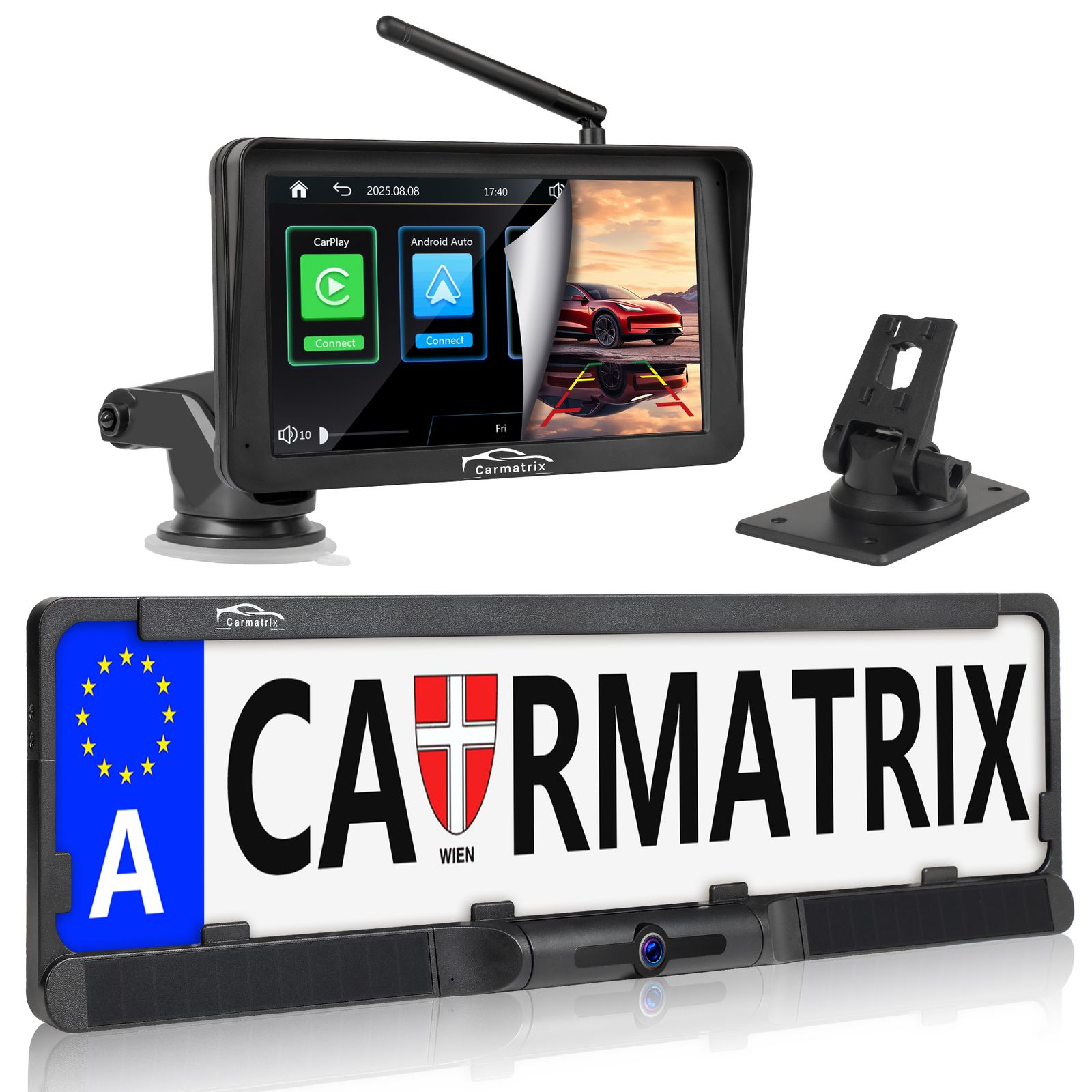 CARMATRIX Solar Funk Rückfahrsystem Android Auto und CarPlay ...