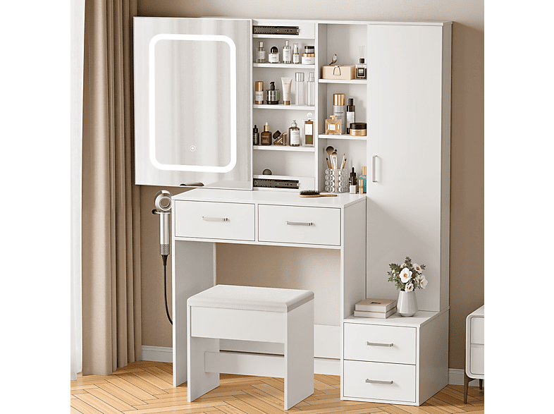 FLYSTAR Schminktisch mit LED Spiegel LED Schmuckschrank | MediaMarkt