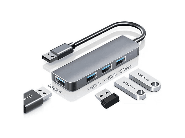 BIZAICAL Kompakt Robust 4-Port Usb Hub Mit Usb Adapter, Silver | MediaMarkt