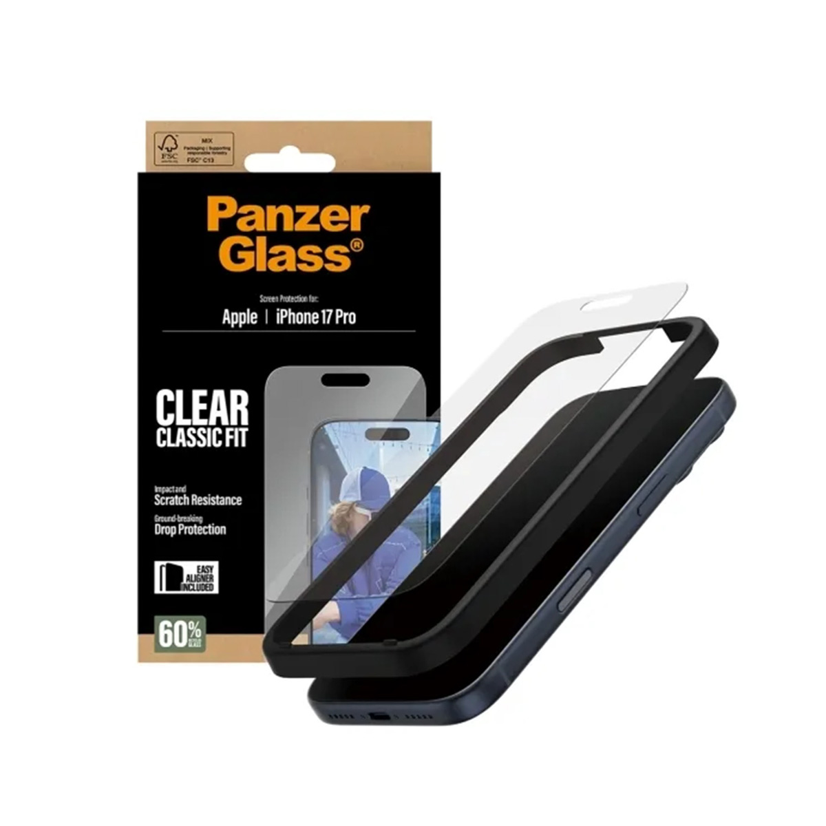 PANZERGLASS Anti-Bacterial Screenprotector voor de Apple iPhone 17 Pro ...