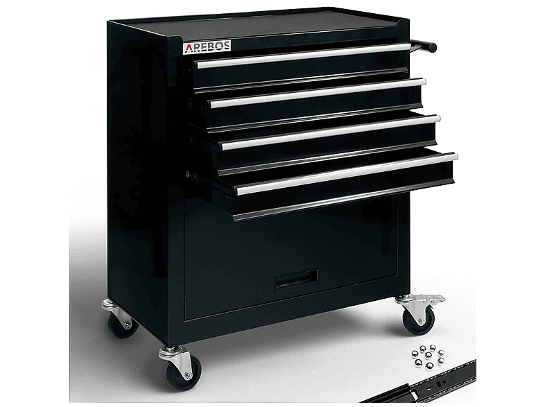 AREBOS 4 Fächer + 1 Kabinett Werkstattwagen, schwarz | MediaMarkt