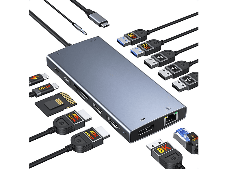 MANIKE Zyatra XDR Multiport Docking Station + Power Delivery, Grey | SATURN
