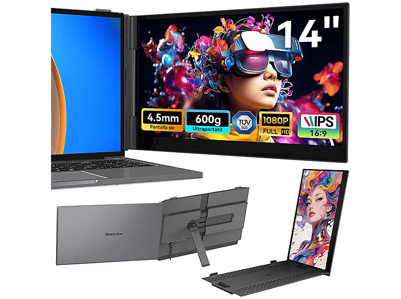 Monitor portátil | BLACKVIEW SCM6, 14 ", Full-HD, 5 ms, Gris | MediaMarkt