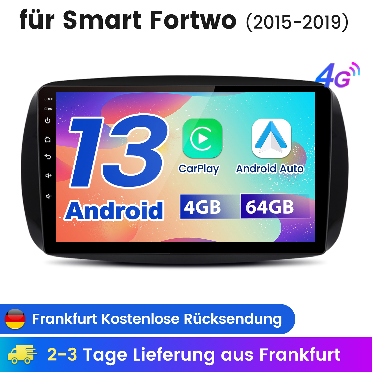 AWESAFE Für Smart Forfour Fortwo 453 Autoradio, DAB+, FM, black ...