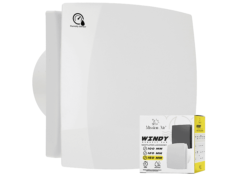 Wentylator łazienkowy MISSION AIR WINDY 150 Higrostat + Timer IP44 z ...