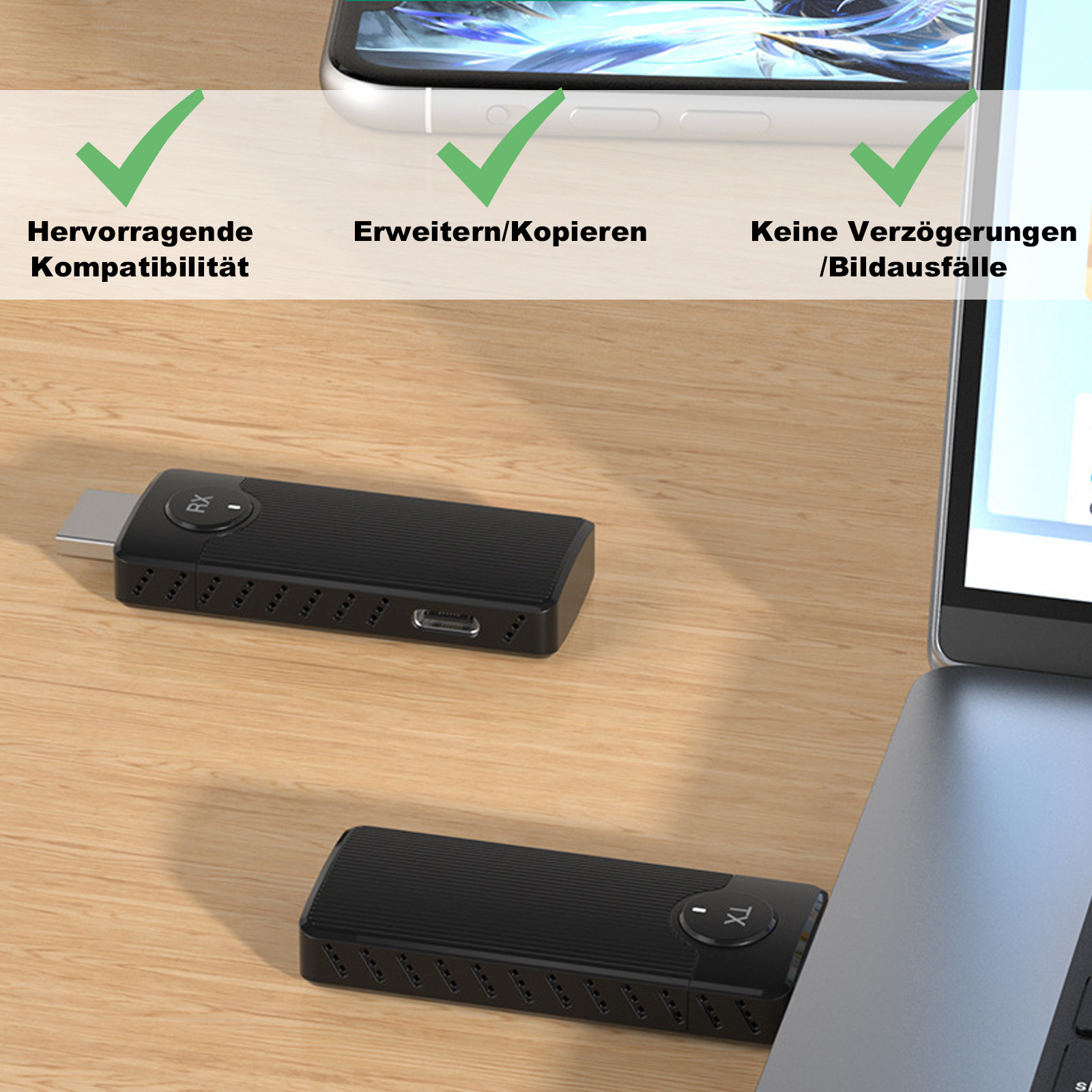 JEDBESETZT 5.8G Drahtlose Übertragung mit 4K-Dekodierung, USB Hub ...