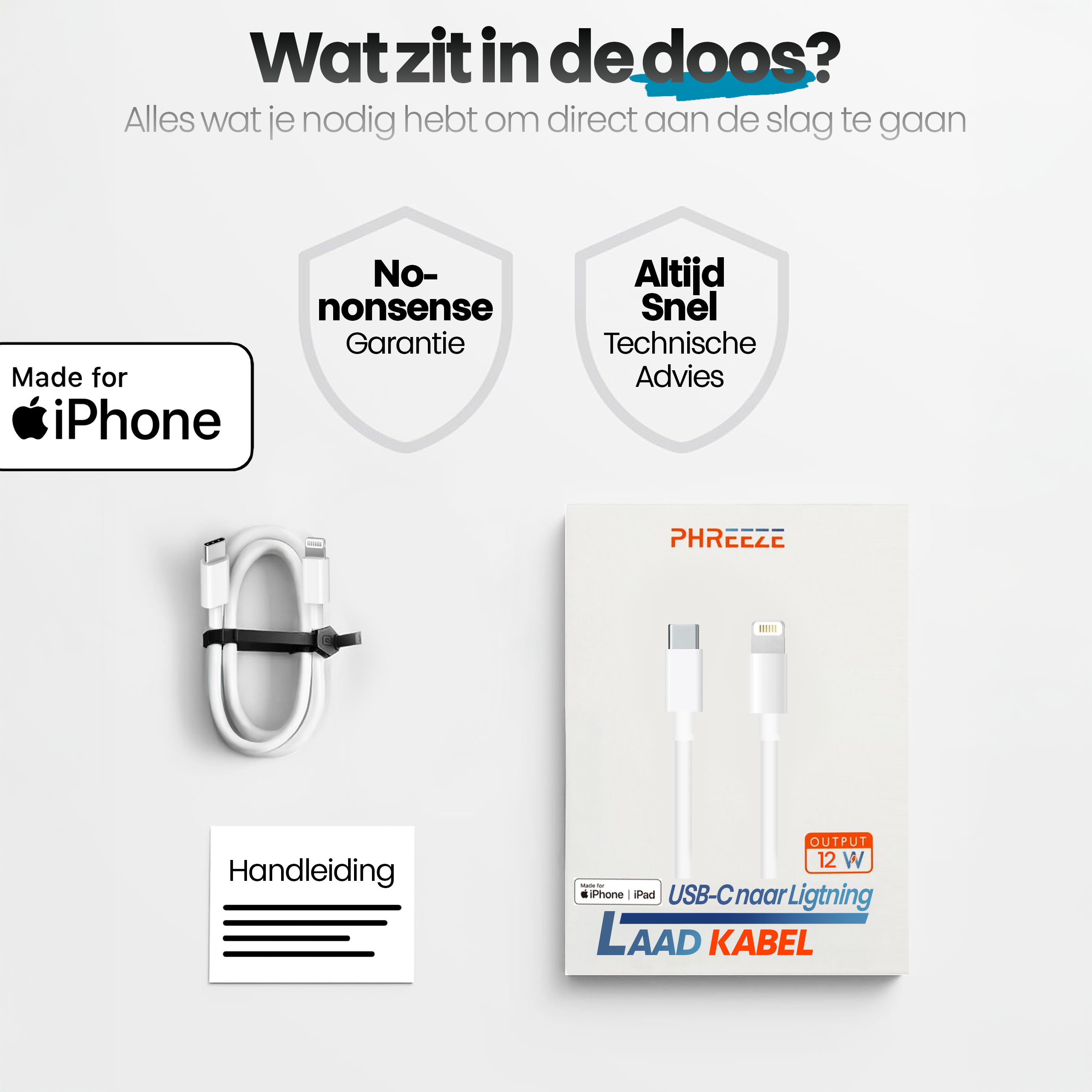 PHREEZE 27W PD USB C naar Lightning kabel Apple MFI 1 m Wit | MediaMarkt