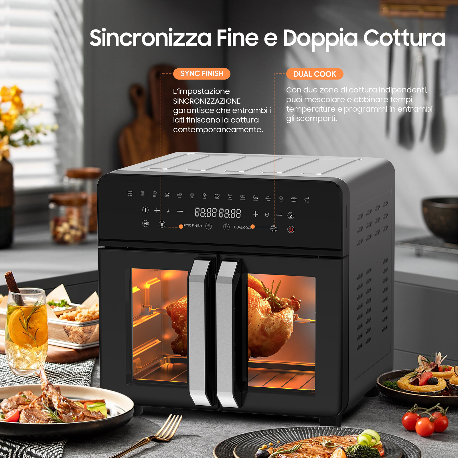 DEWELLING XXL Airfryer FRIGGITRICE AD ARIA, capacità 23 l, Max potenza ...
