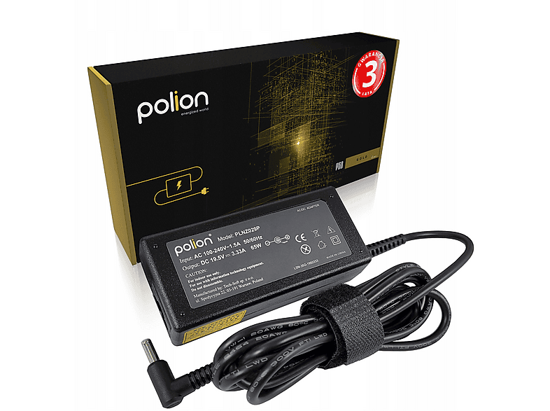 Zasilacz do laptopa POLION HP 65W 19,5V 3,33A wtyk 4,5x3,0mm pin Czarny ...