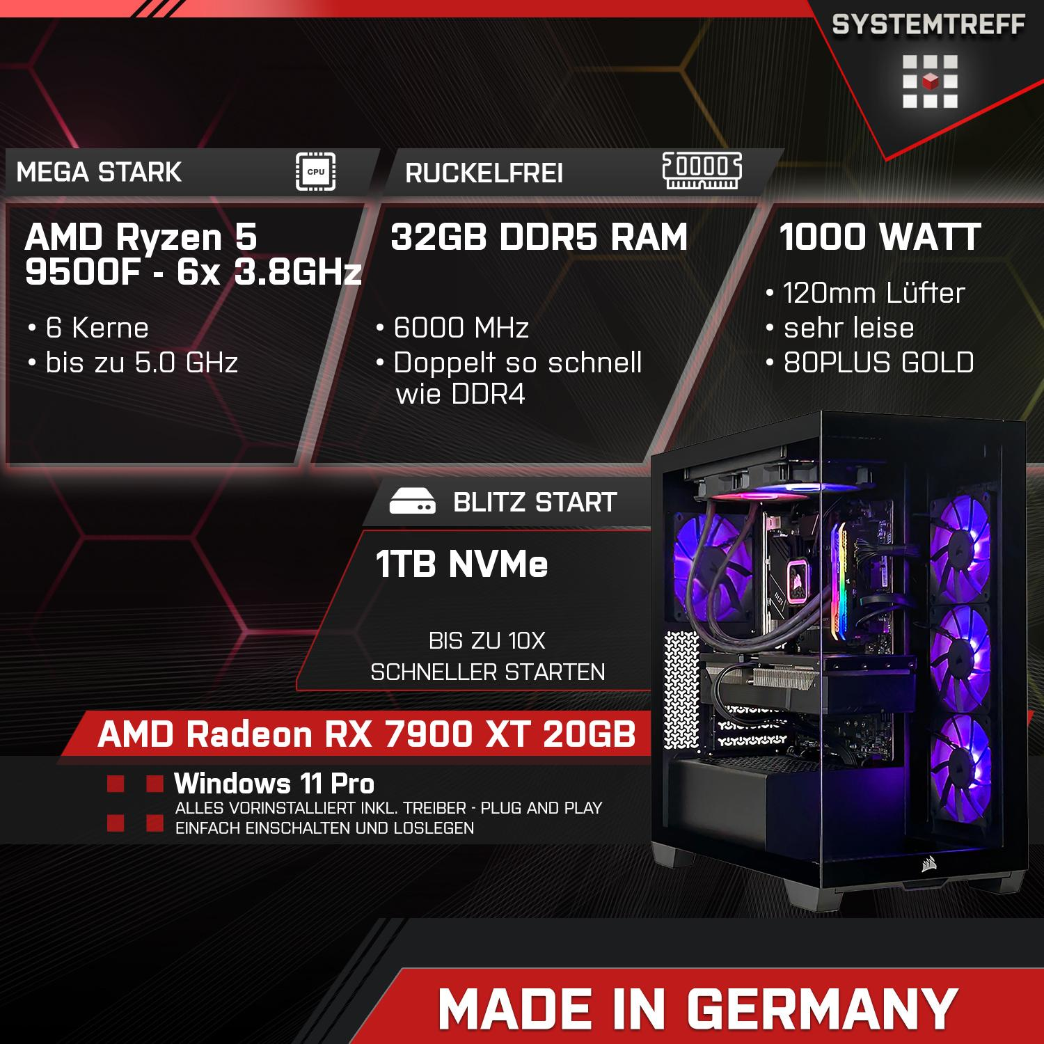 SYSTEMTREFF High-End, Gaming PC mit AMD Ryzen™ 5 9500F Prozessor, 32 GB ...