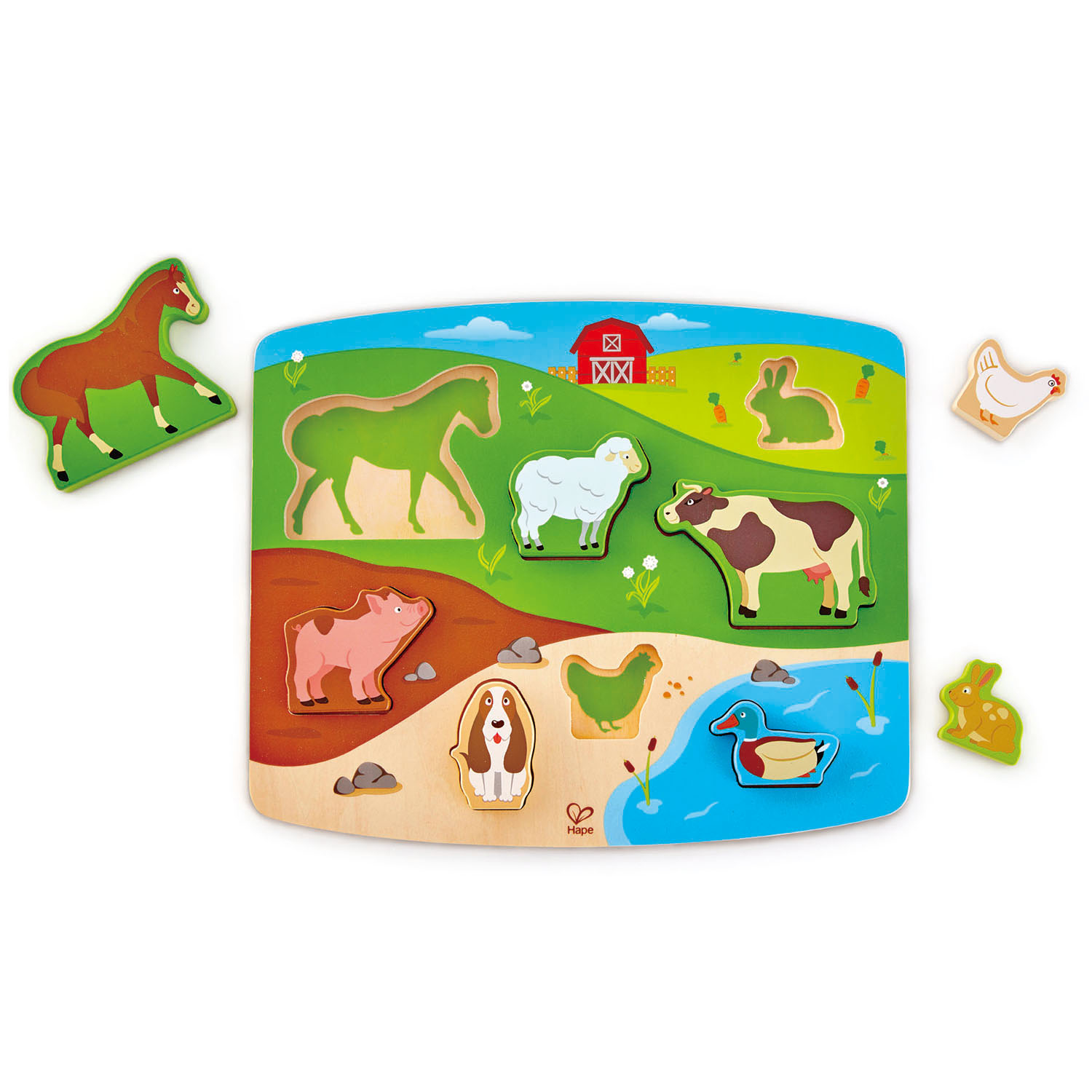 PUZZLE HAPE Gioco con Animali della Fattoria | 9 Pezzi in Legno per ...
