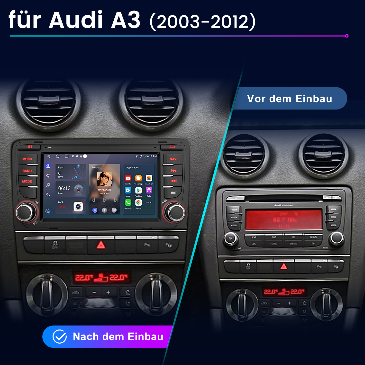 JUNSUN Navi Android 15 Audi A3 03-12 2+64G CarPlay+Cam Autoradio, FM ...