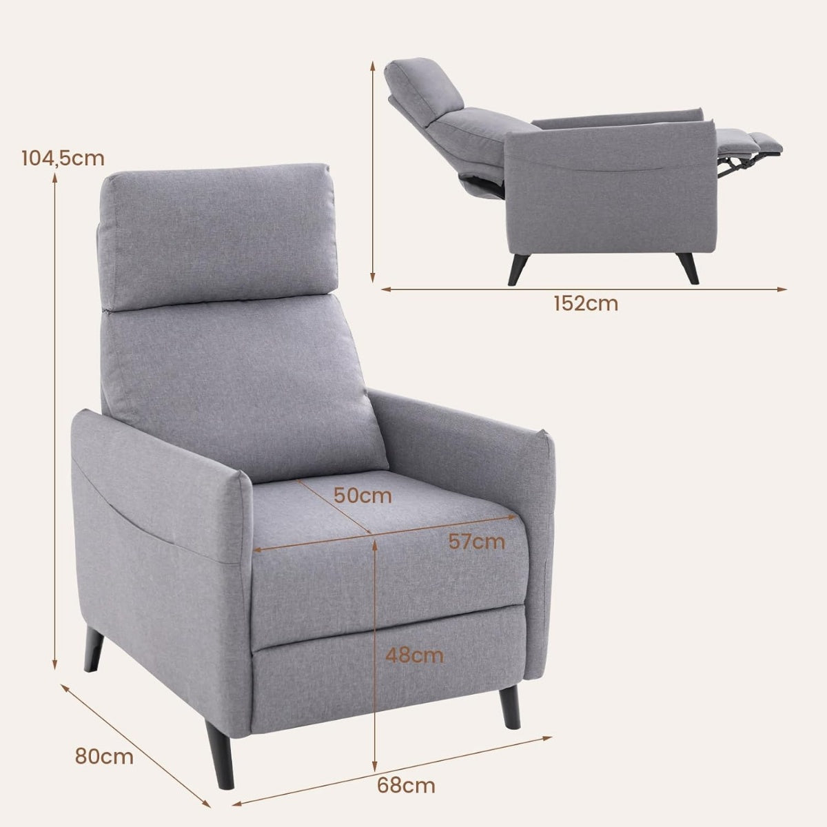 Sofá reclinable | NORTHIO 34320, Gris | MediaMarkt