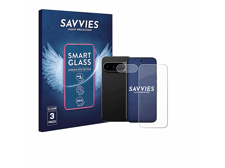 SAVVIES 3x klare Glas Panzer Schutzfolie (für Google Pixel 9 Pro ...