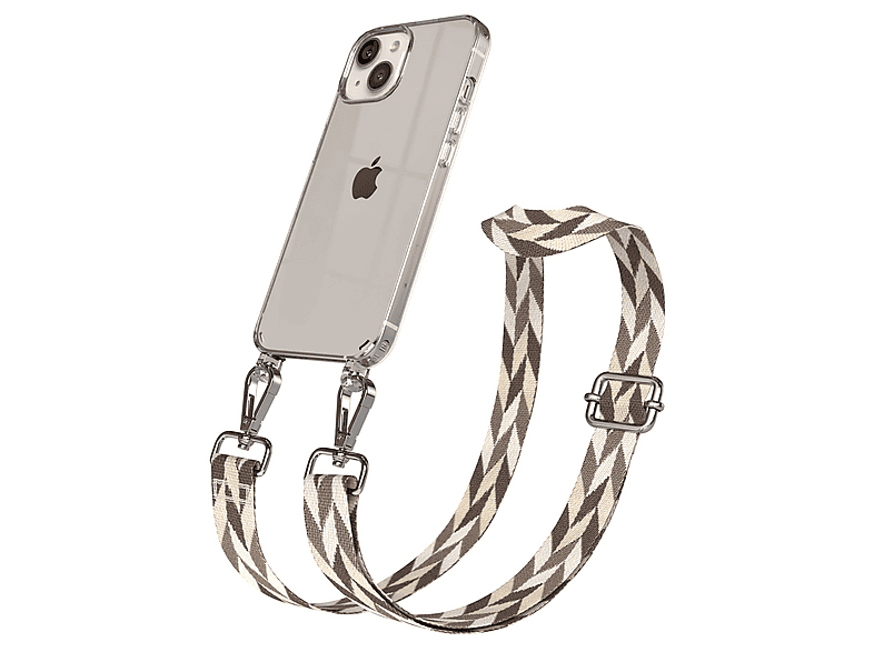 EAZY CASE Clear Case mit Band, Umhängetasche, Apple, iPhone 13, Braun ...