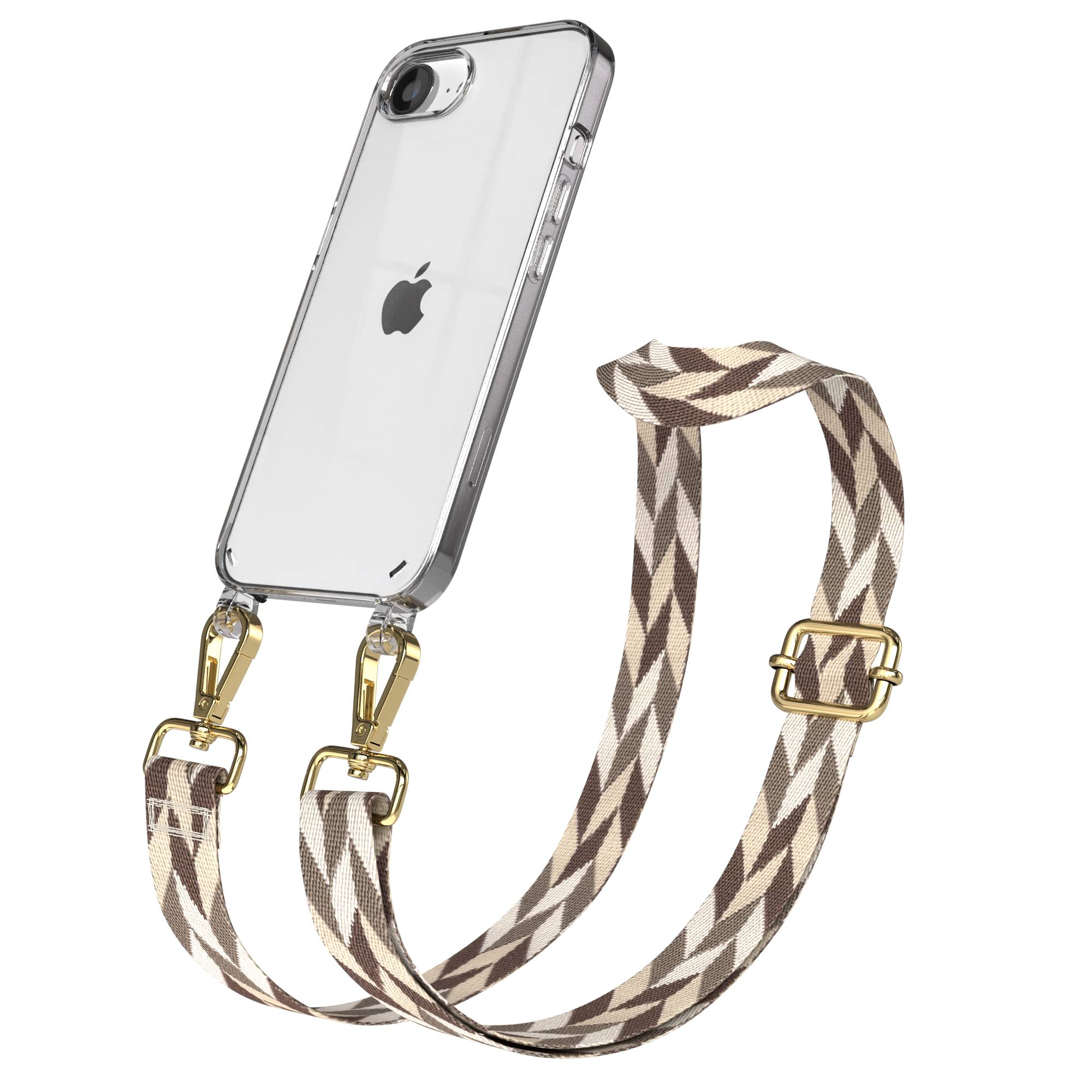 EAZY CASE Clear Case mit Band, Umhängetasche, Apple, iPhone 16e, Braun ...