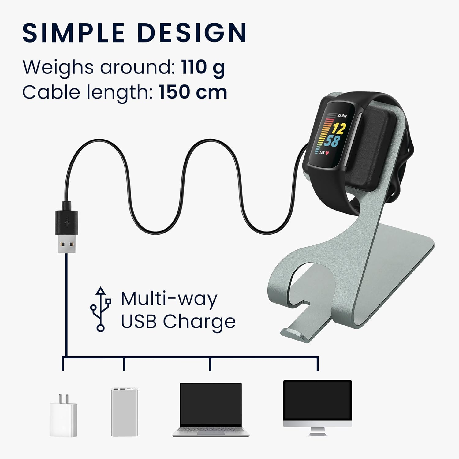 ALLGOODSBRAND USB-Ladestation – mit Standfunktion, Ladegerät, Fitbit ...