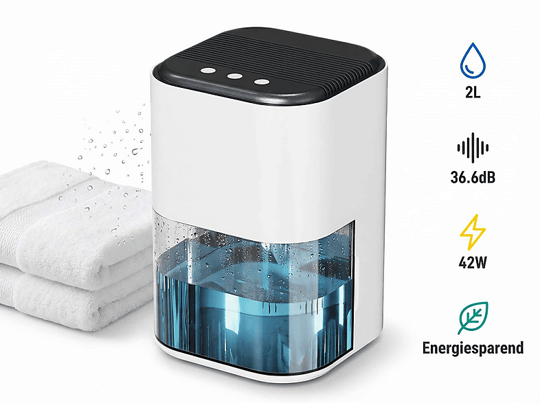 DECOME 2L Wassertank 42W 20m² Luftentfeuchter Weiß, Raumgröße: 20 m² ...