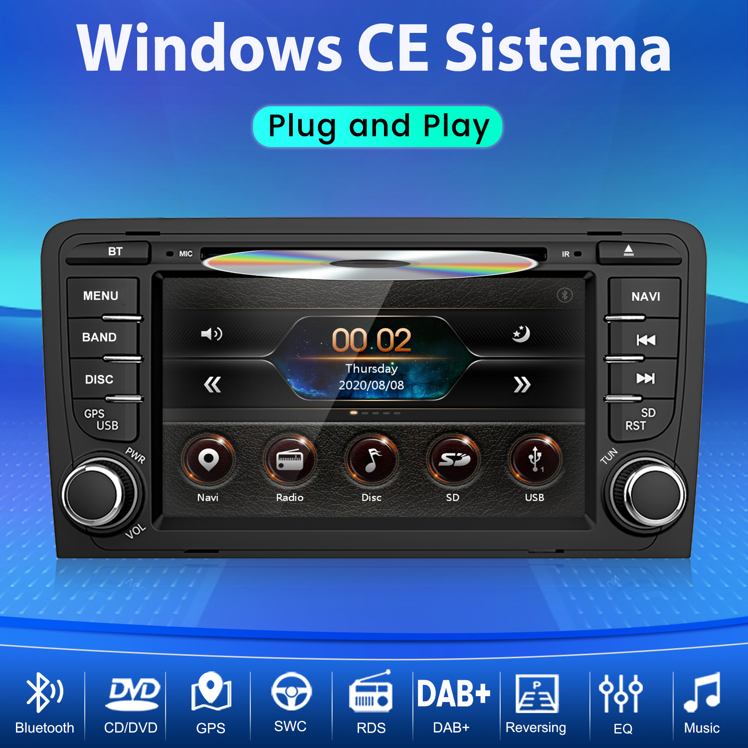 JUNSUN AUDI A3 S3 RS3 8P 8PA DVD CD Autoradio, FM, Bluetooth, Black ...