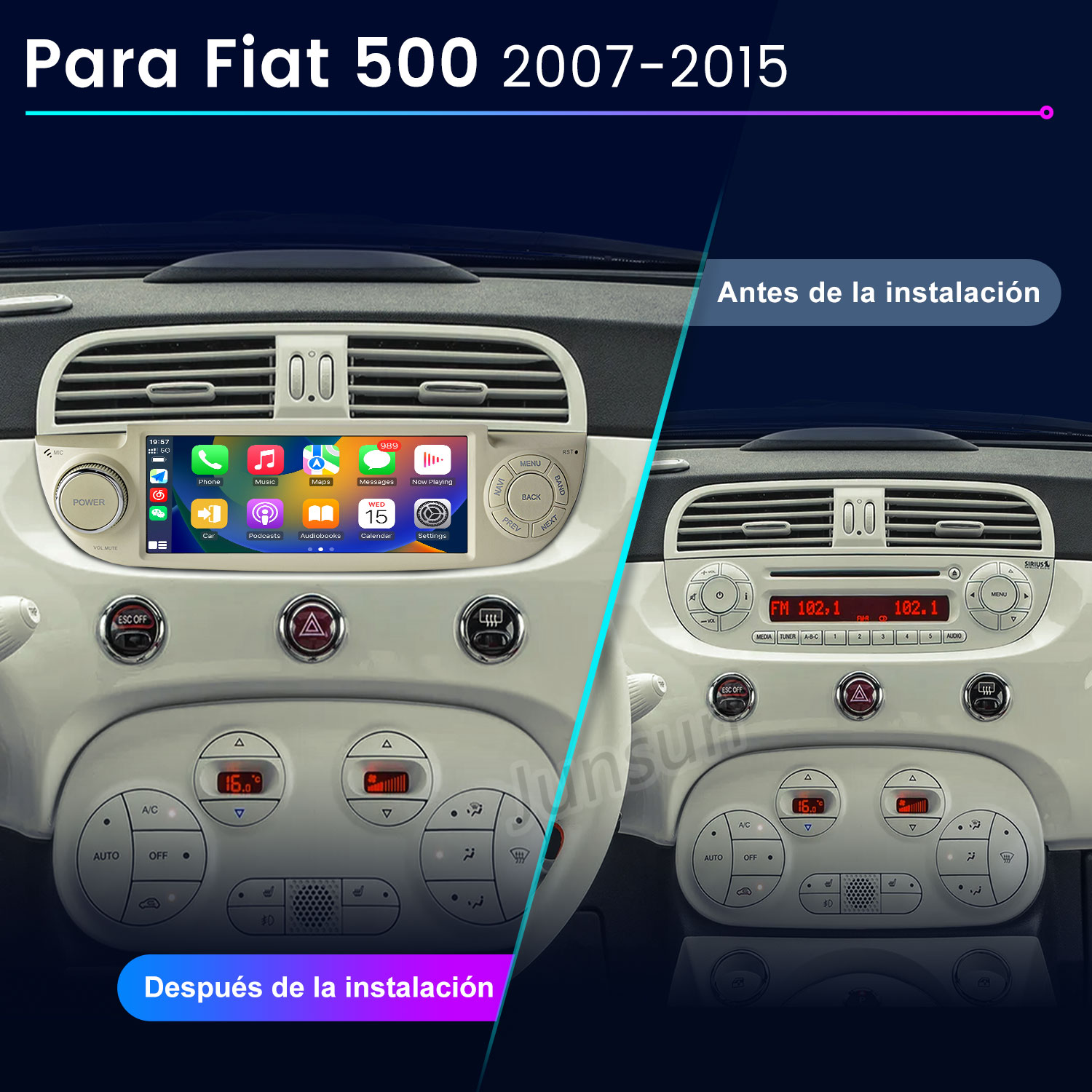 Autorradio | Para Fiat 500 2007-2015 CARPLAY Android Auto 64GB JUNSUN ...