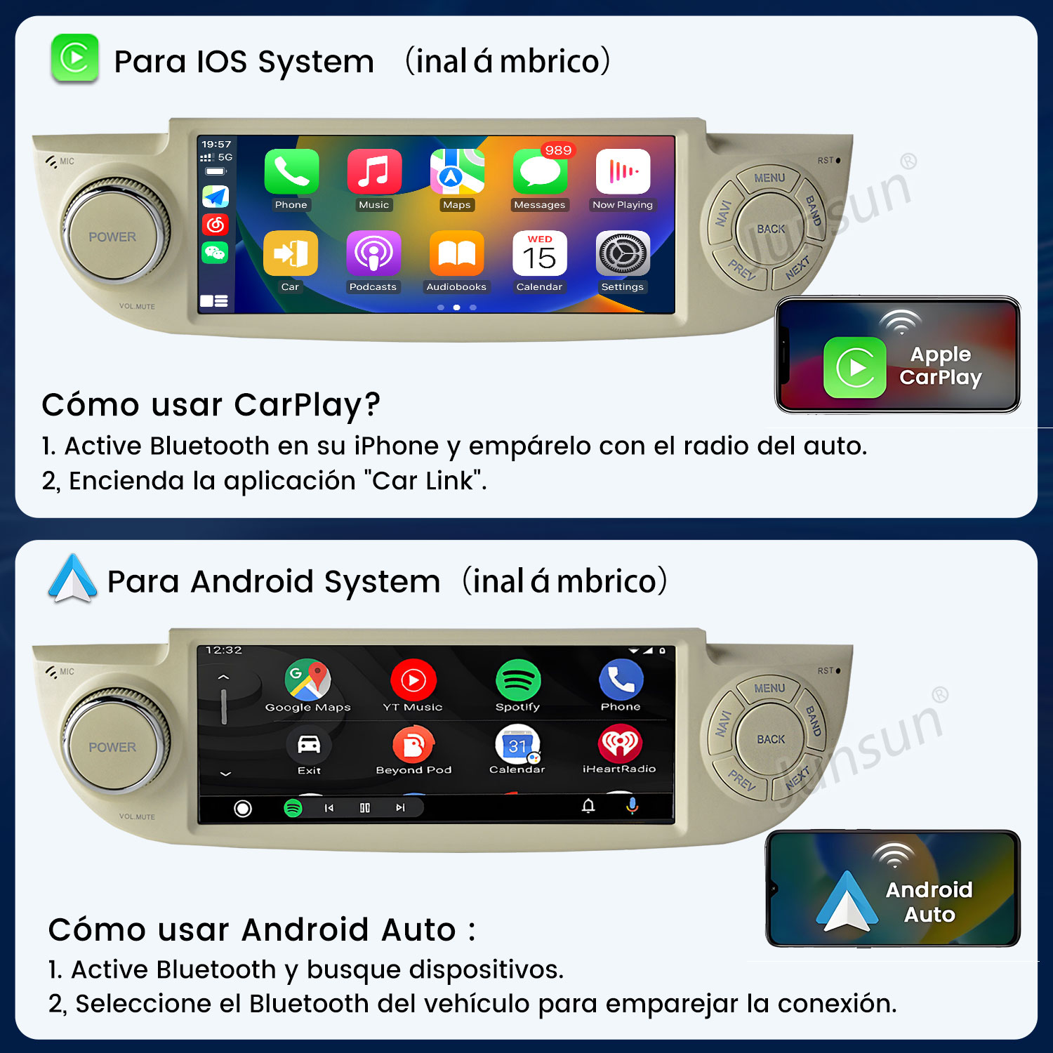 Autorradio | Para Fiat 500 2007-2015 CARPLAY Android Auto 64GB JUNSUN ...