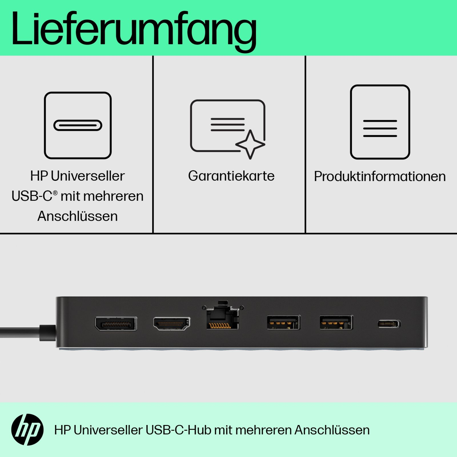 HP 50H98AA#ABB UNIVERSAL USB-C MULTIPORT HUB EURO, Dockingstation ...