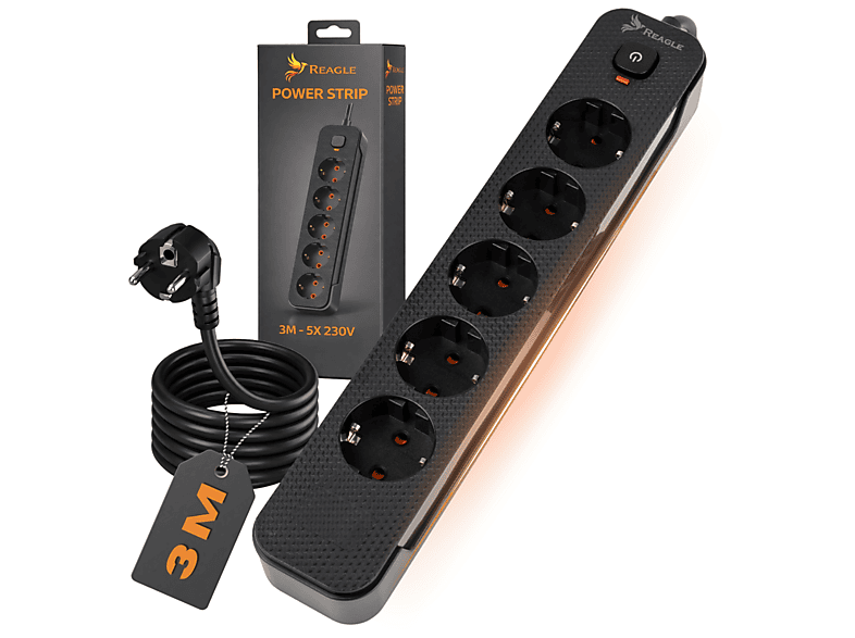 Power Strip | REGLETA ALARGADORA 3M 5 TOMAS 230V SPLITTER REAGLE, Negro ...