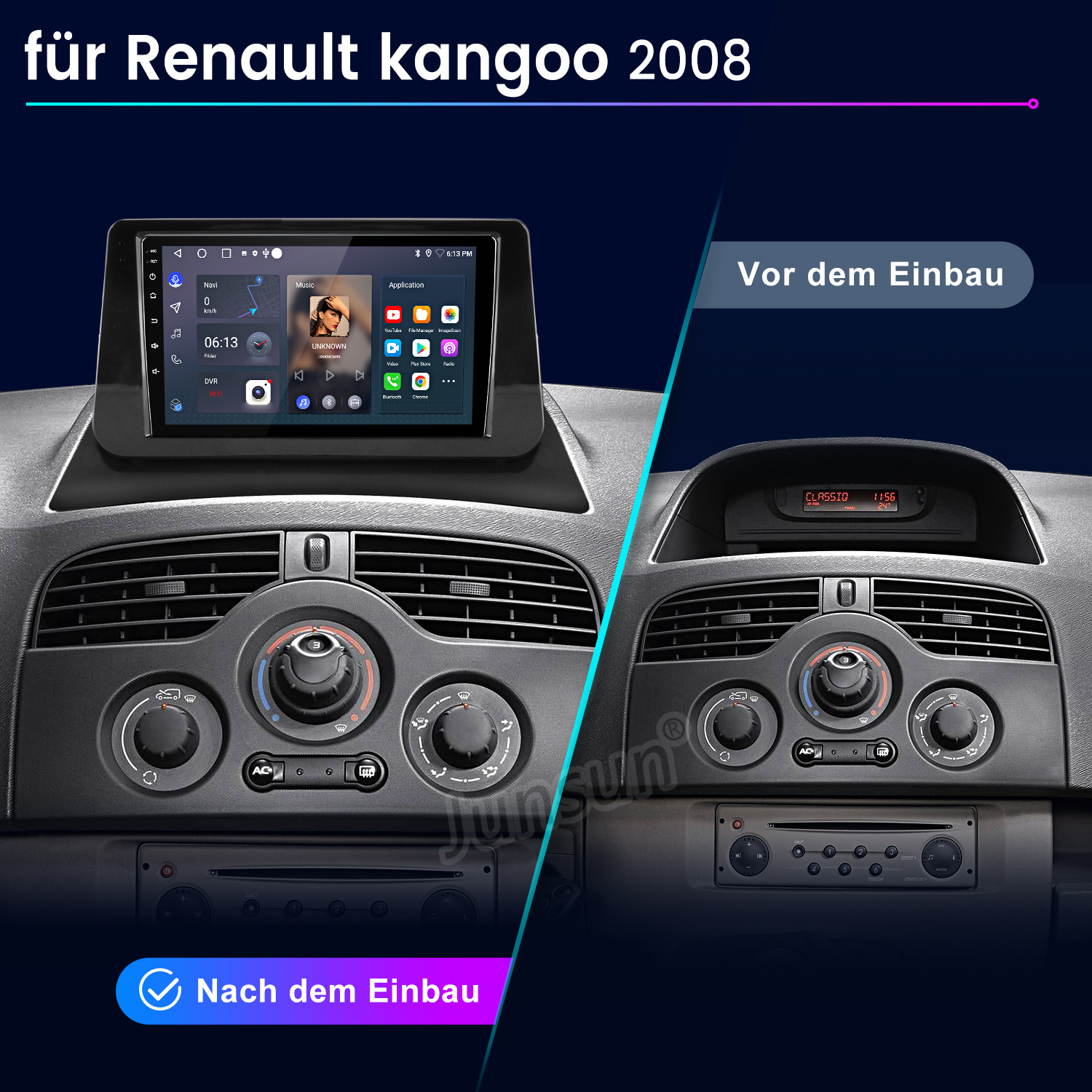 JUNSUN Renault Kangoo 2008 Android 64GB CarPlay Autoradio, FM, AM ...