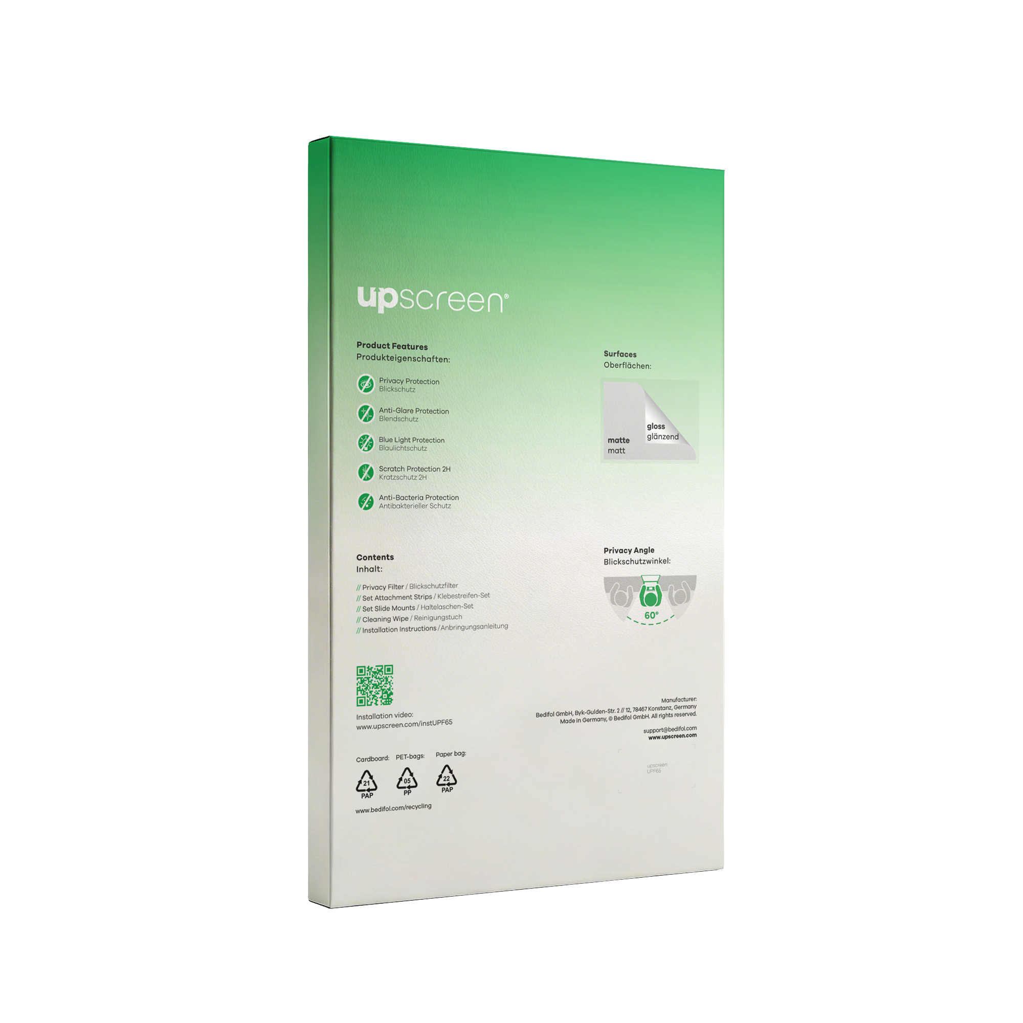 UPSCREEN Anti-Spy Sichtschutzfolie Blickschutzfilter (für Eizo Flexscan ...