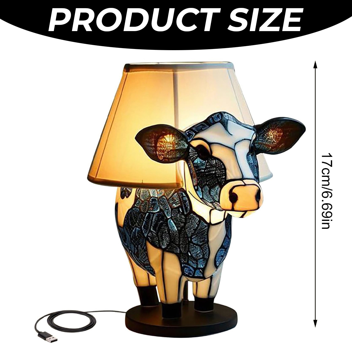 XUIGORT Kuh Design Harz Stoff Elegante Deko LED Table Lamp | SATURN