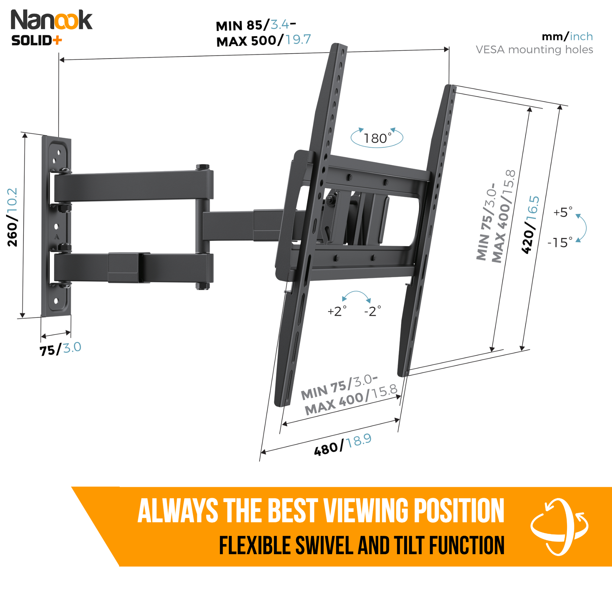 NANOOK Solid+ TURN M Support mural pour téléviseur Noir | MediaMarkt