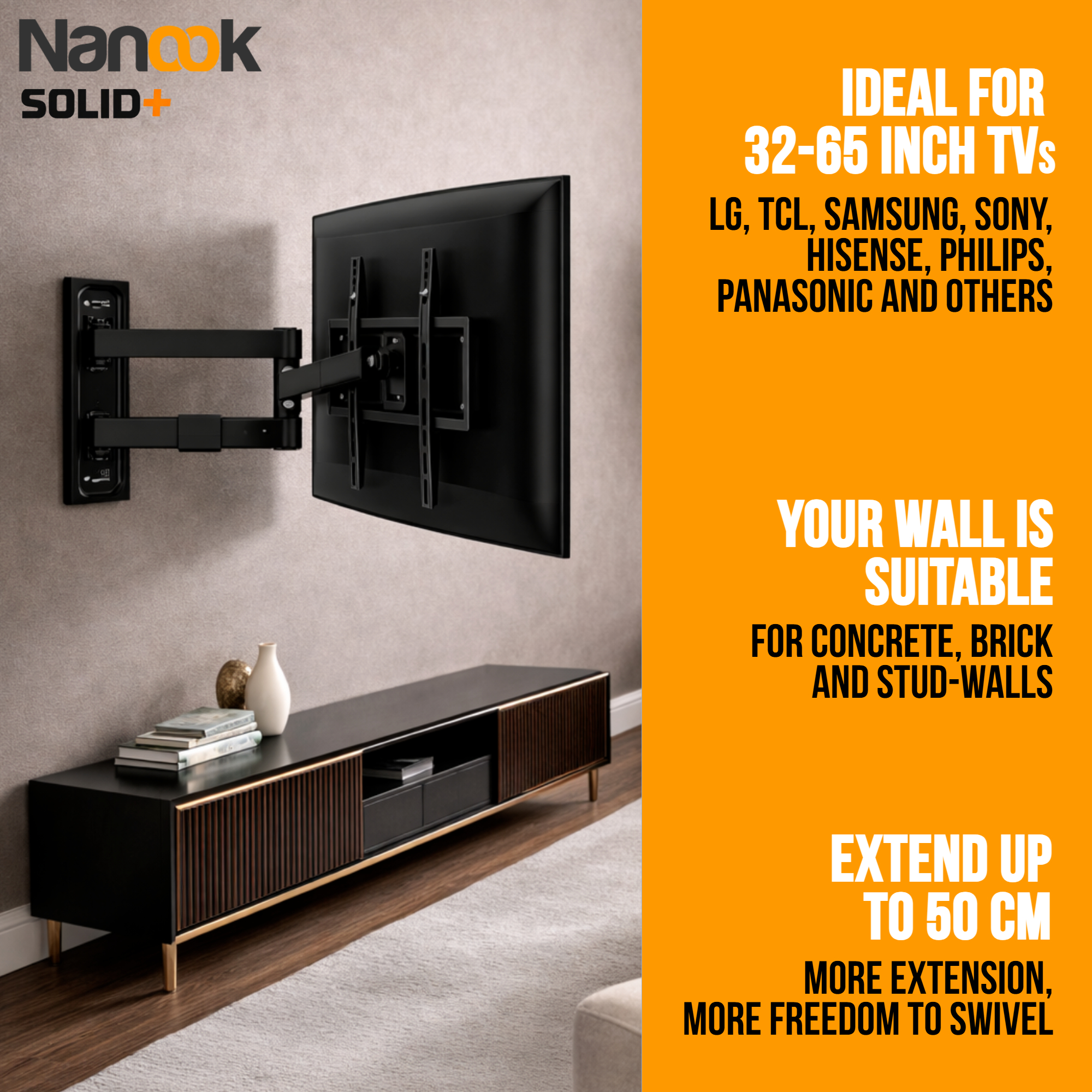 NANOOK Solid+ TURN M Support mural pour téléviseur Noir | MediaMarkt