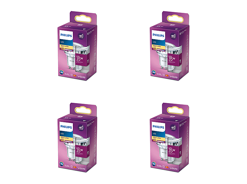 PHILIPS Vorteilspaket LED LAMPE GU10 Warmweißes Licht 3,5 Watt 255 ...