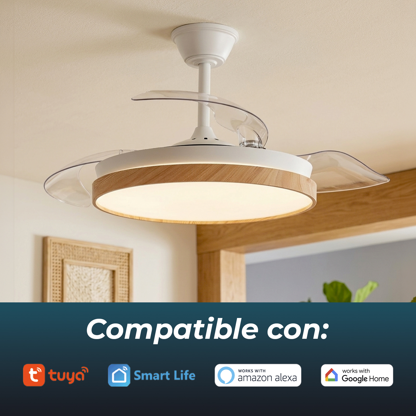 Ventilador de techo con luz LED | YOEVU EOS NATUREW, 72 W, 6 ...