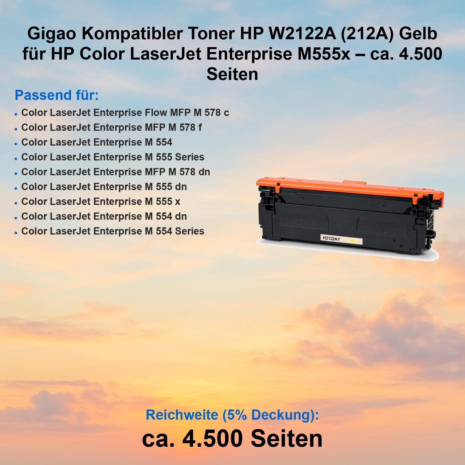 GIGAO Color LaserJet Enterprise M555x W2122A Toner Gelb (W2122A (212A ...