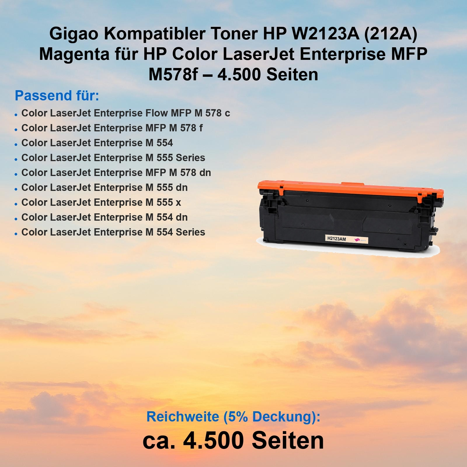 GIGAO Color LaserJet Enterprise MFP M578f W2123A Toner Magenta (W2123A ...