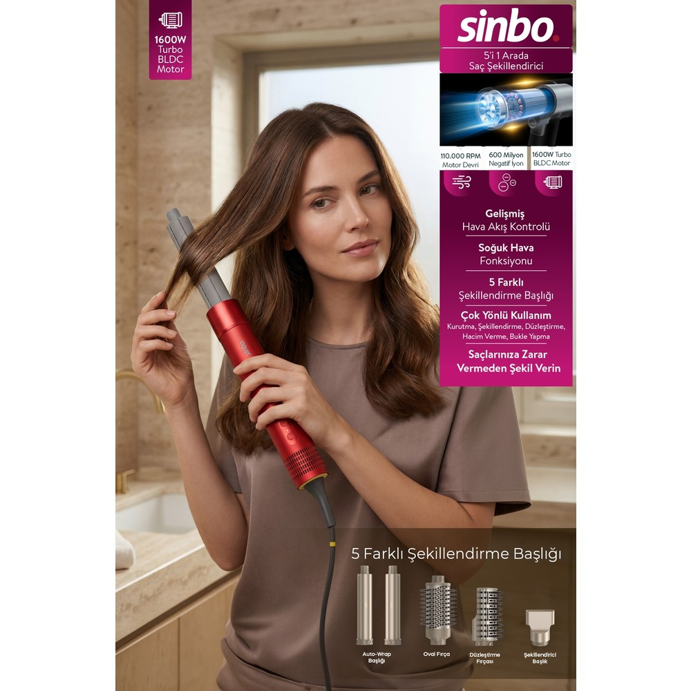 SINBO SHD-1760 5'i 1 Arada BLDC Motor 110000 Rpm Negatif İyon Saç ...