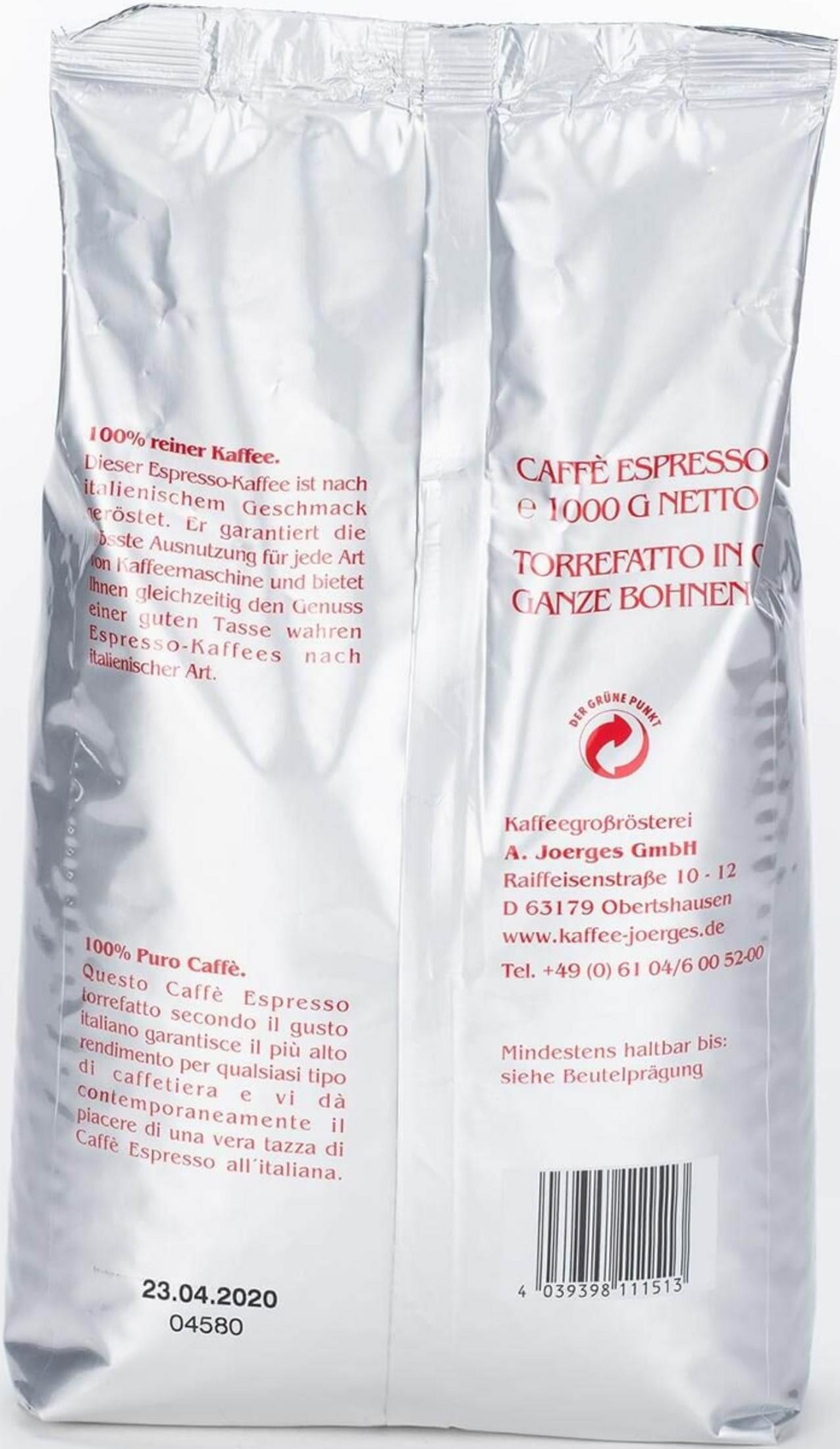 JOERGES CAFFÈ IN GRANI Espresso Gorilla Bar, 1000 g, Mild ma deciso ...