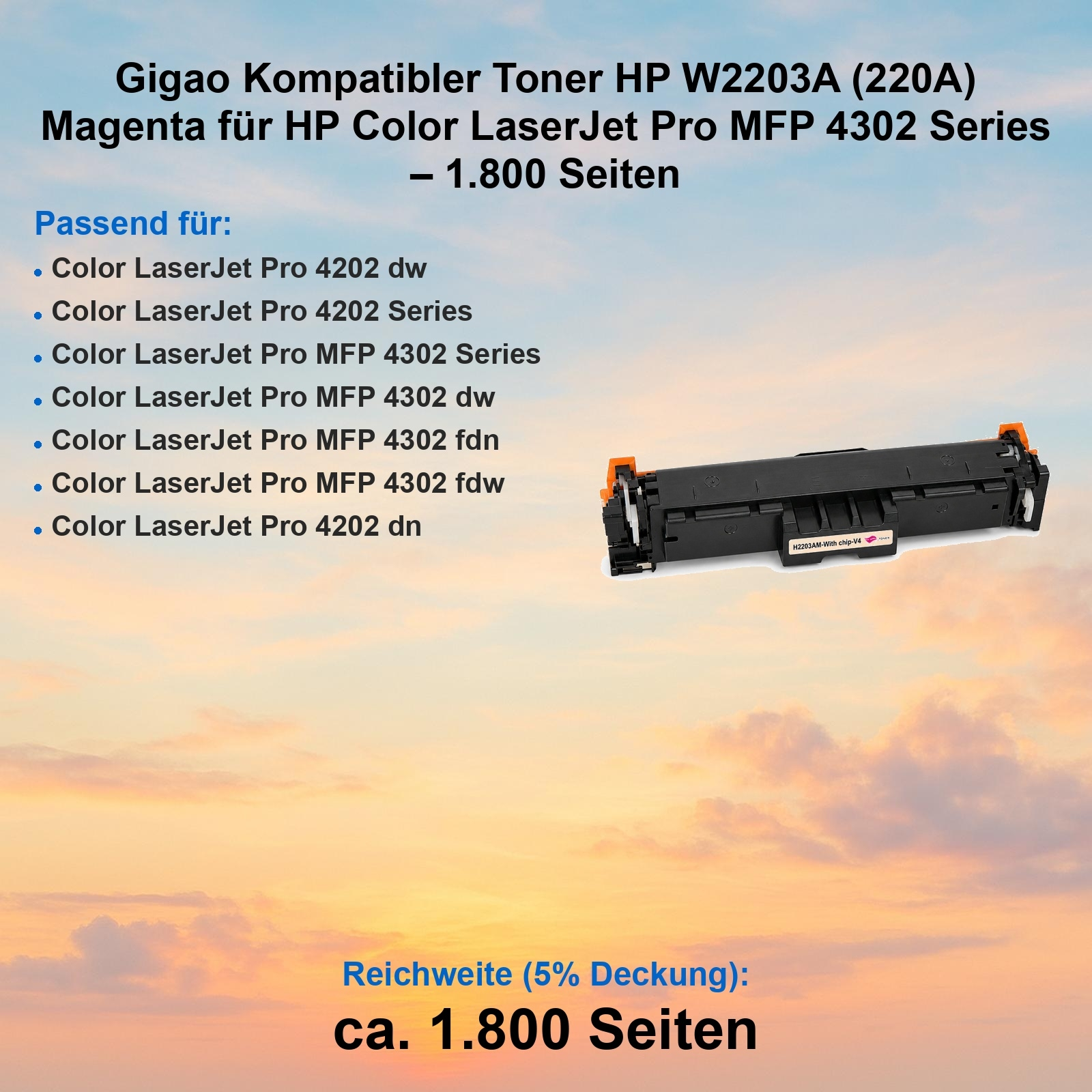 GIGAO Color LaserJet Pro MFP4302 W2203A Magenta Toner Magenta (W2203A ...