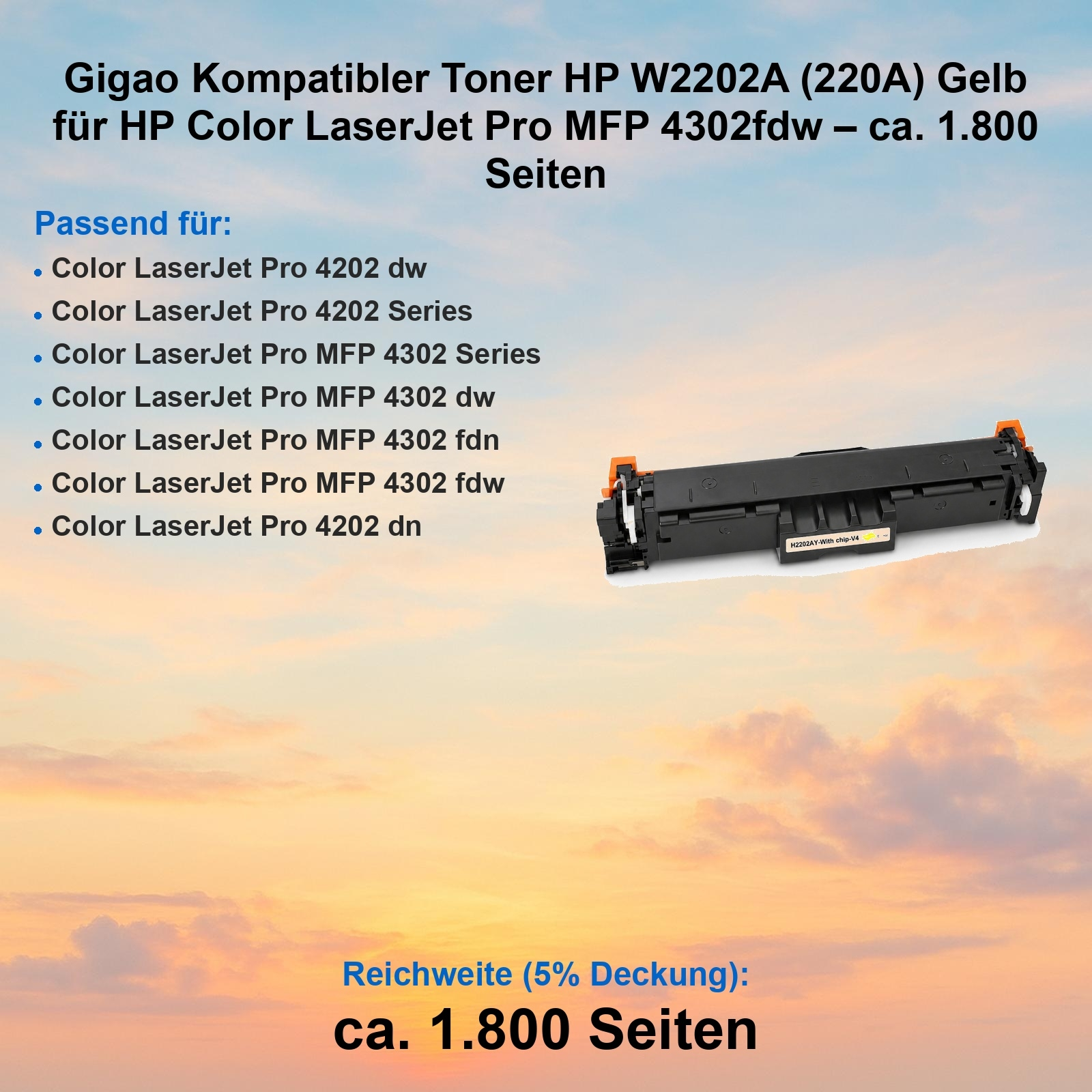 GIGAO Color LaserJet Pro MFP4302fdw W2202A Gelb Toner Gelb (W2202A(220A ...