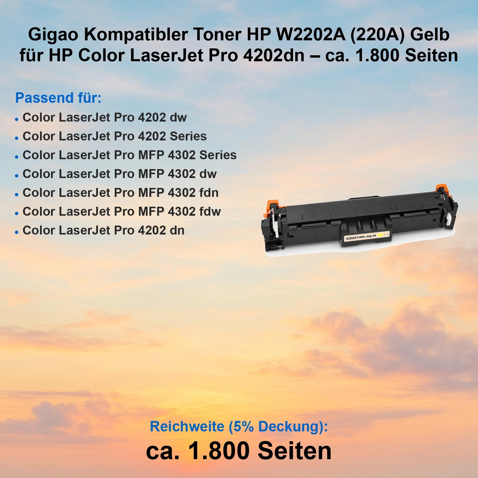 GIGAO Color LaserJet Pro 4202dn W2202A Gelb Toner Gelb (W2202A(220A ...