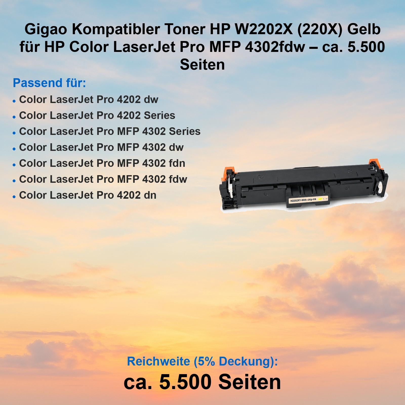 GIGAO Color LaserJet Pro MFP 4302fdw W2202X Y Toner Gelb (W2202X(220X ...