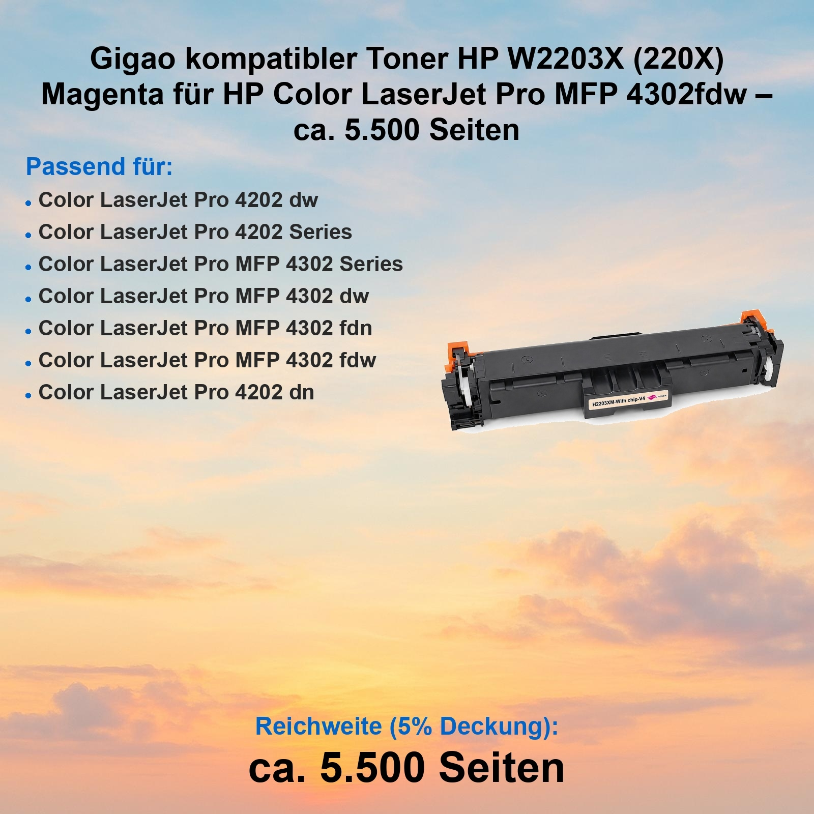 GIGAO Color LaserJet Pro MFP4302fdw W2203X M Toner Magenta (W2203X(220X ...