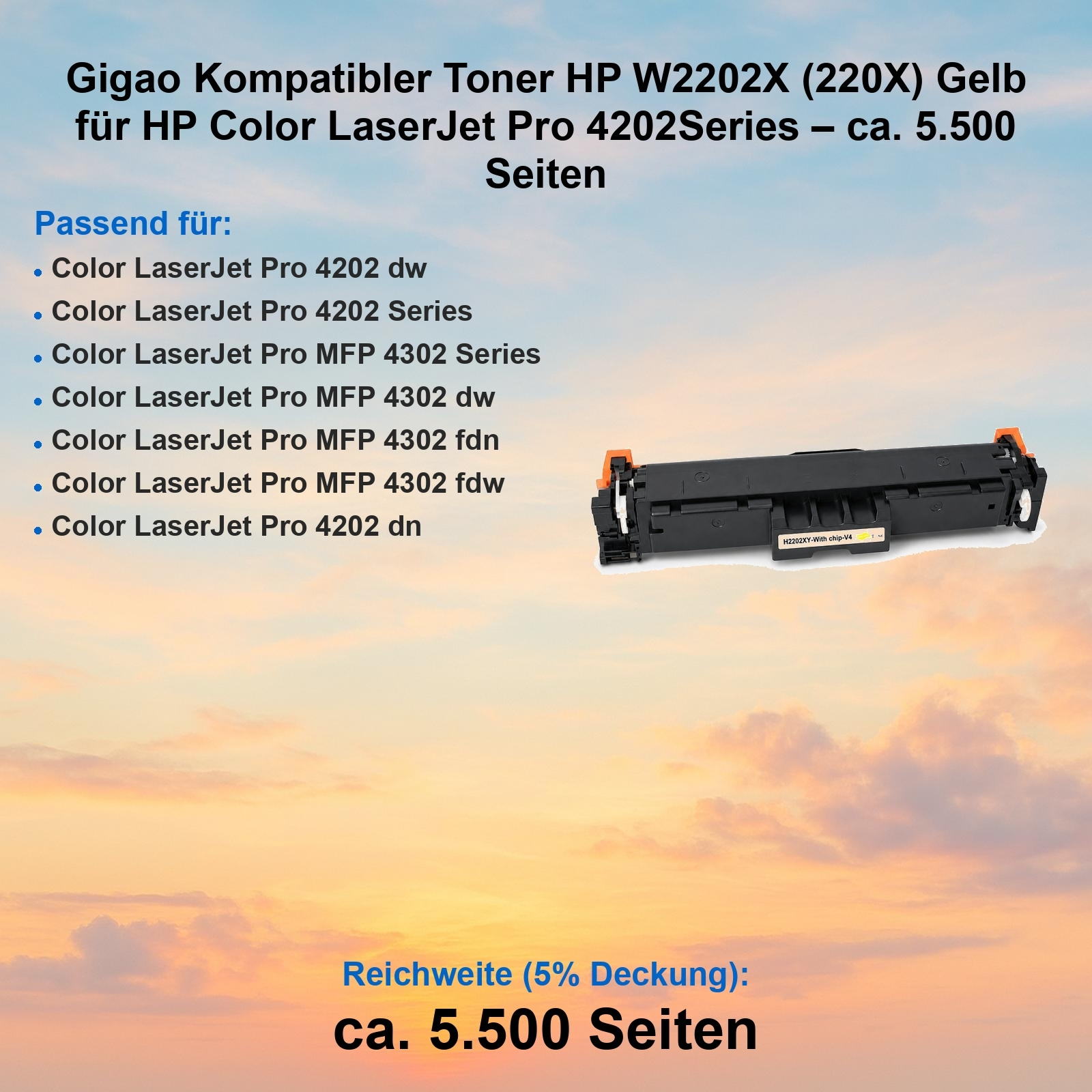 GIGAO Color LaserJet Pro 4202 W2202X Gelb Toner Gelb (W2202X(220X ...
