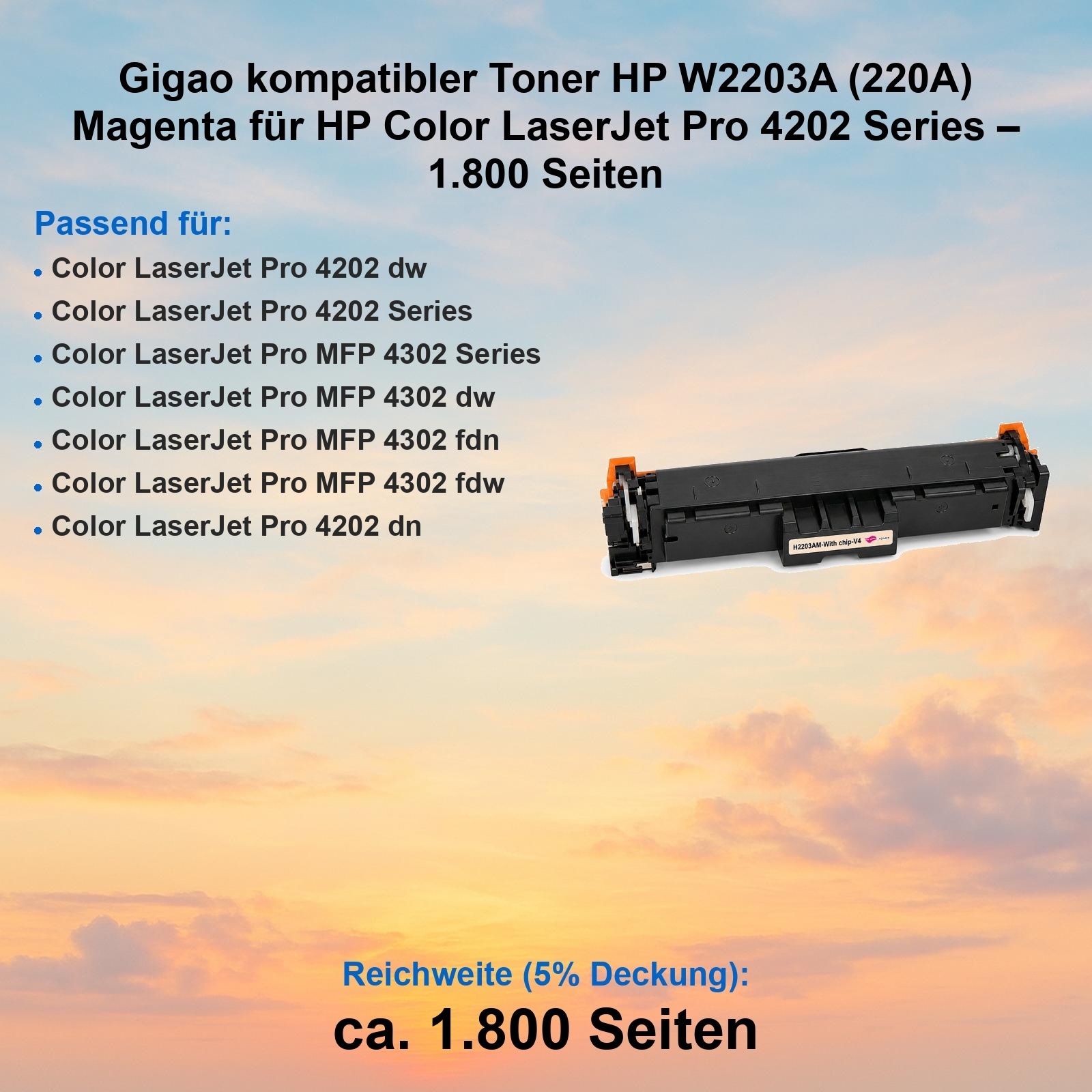 GIGAO Color LaserJet Pro 4202 W2203A Magenta Toner Magenta (W2203A(220A ...