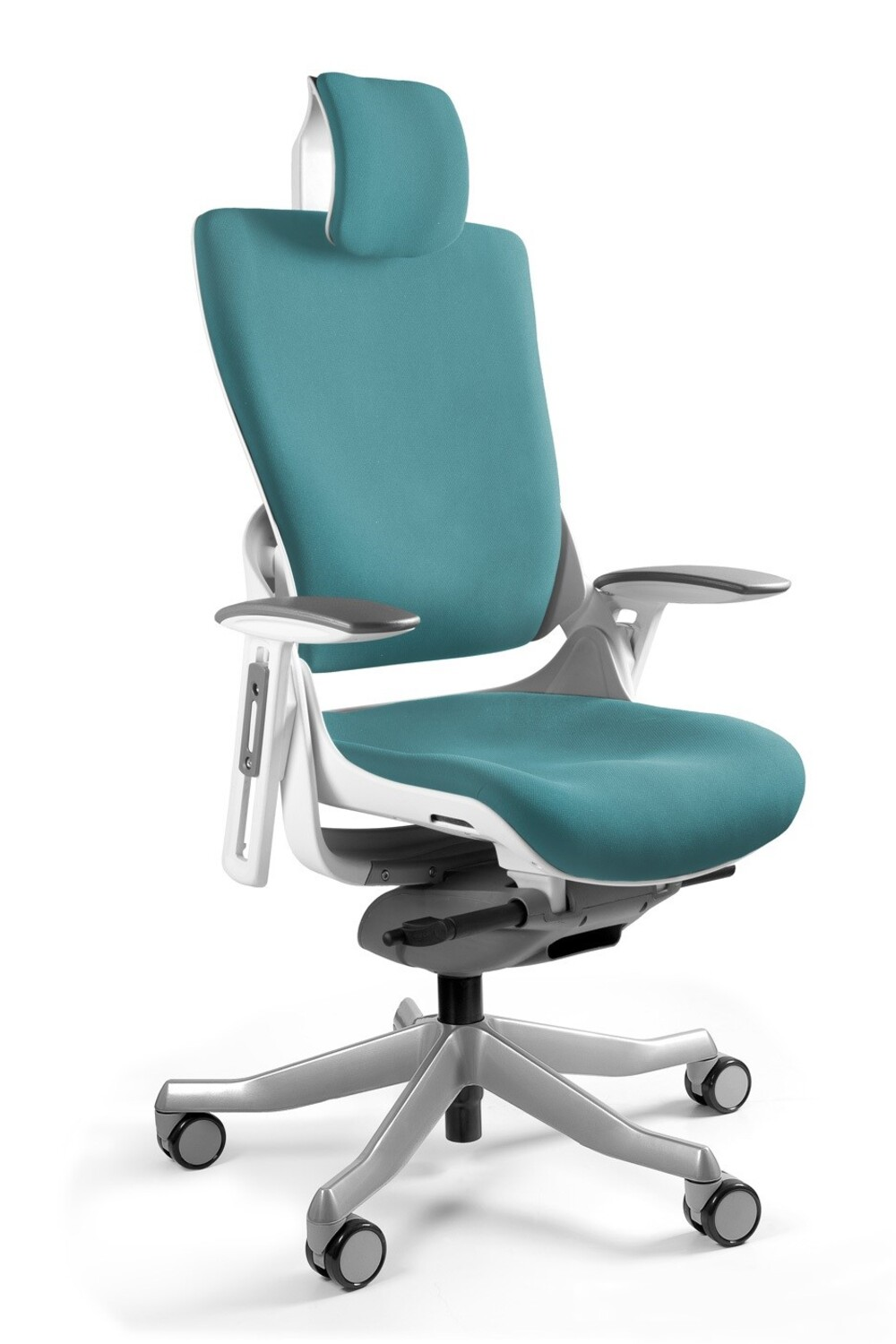 Fotel ergonomiczny UNIQUE Wau 2 tkanina biały/tealblue | sprawdź cenę i ...